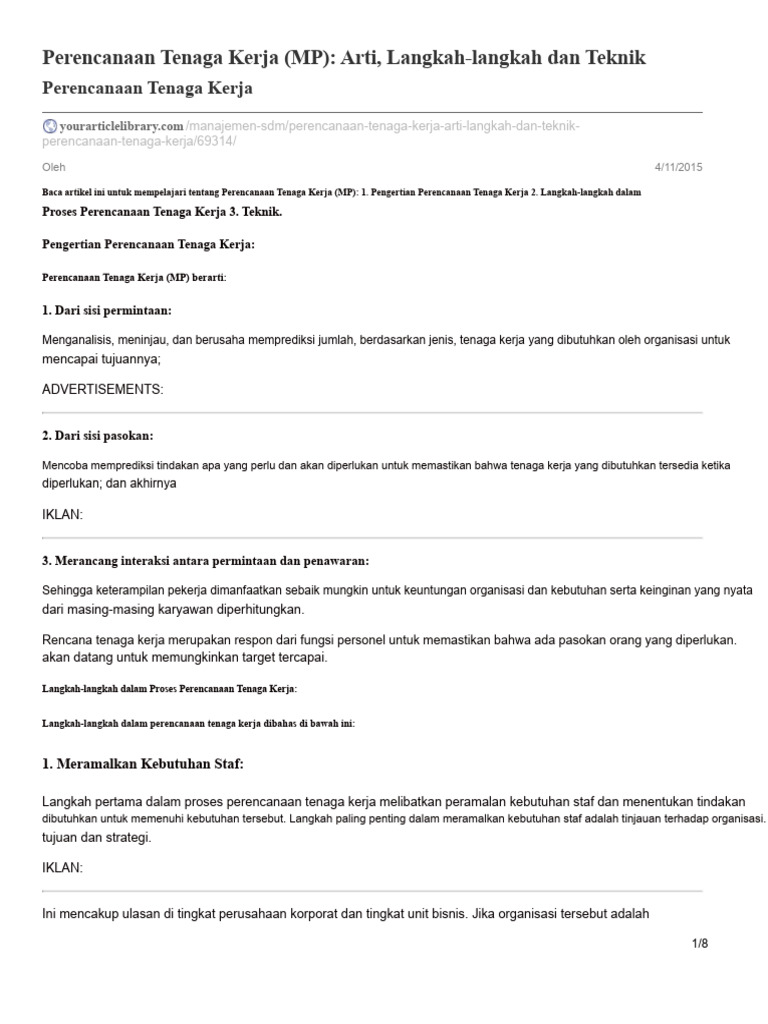 Perencanaan Tenaga Kerja (MP) Arti, Langkah, Dan Teknik Perencanaan ...