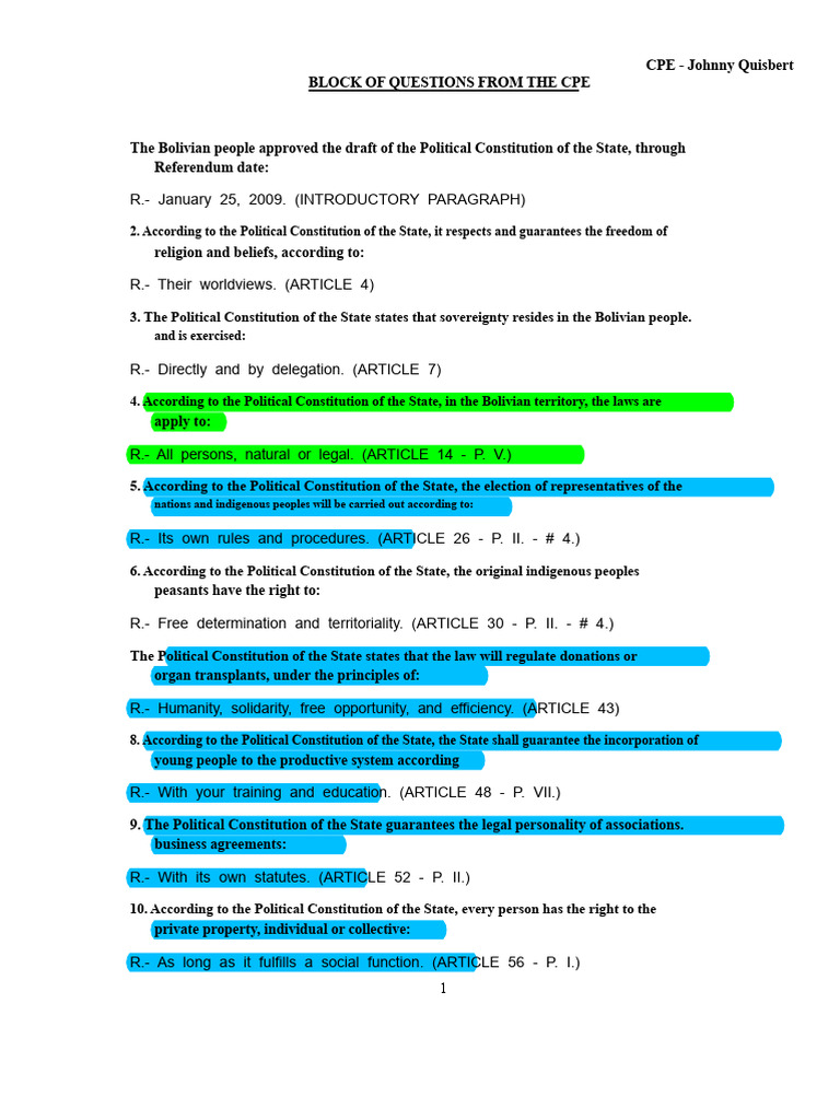 Key Insights from Bolivia's Political Constitution | PDF | Constitution ...