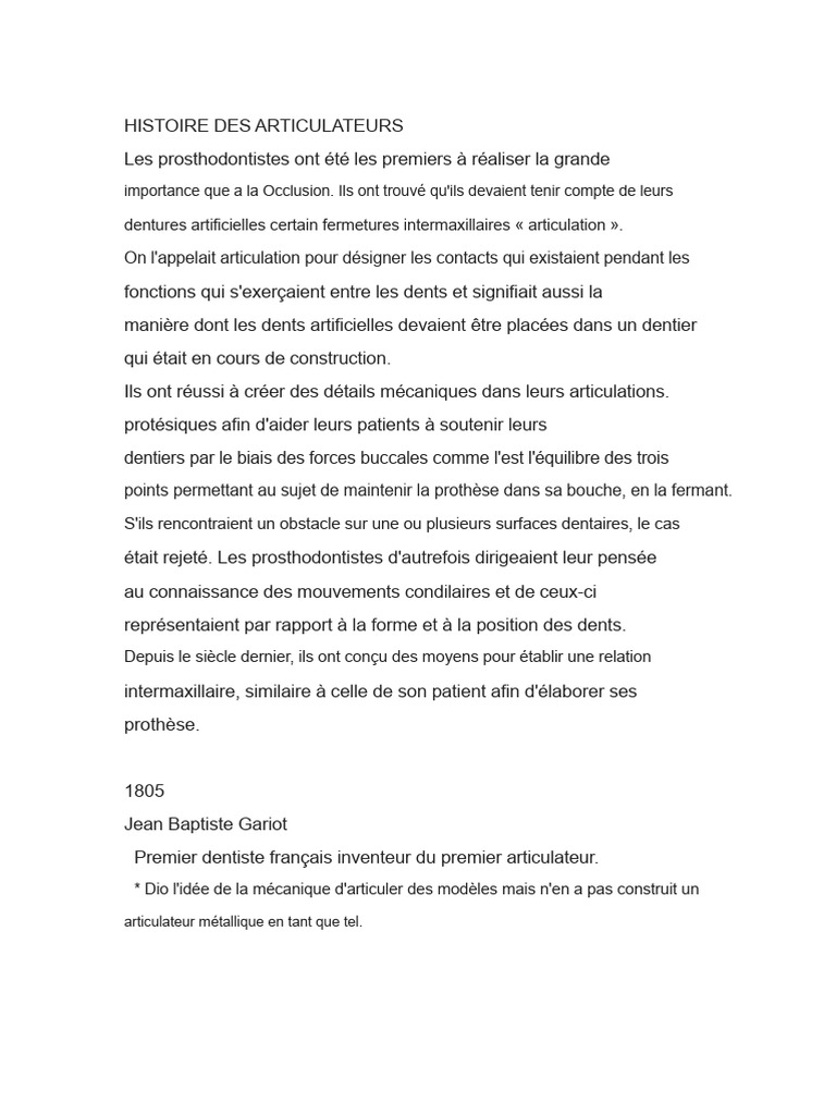 Histoire Des Articulateurs | PDF | Branches de la dentisterie | Dent