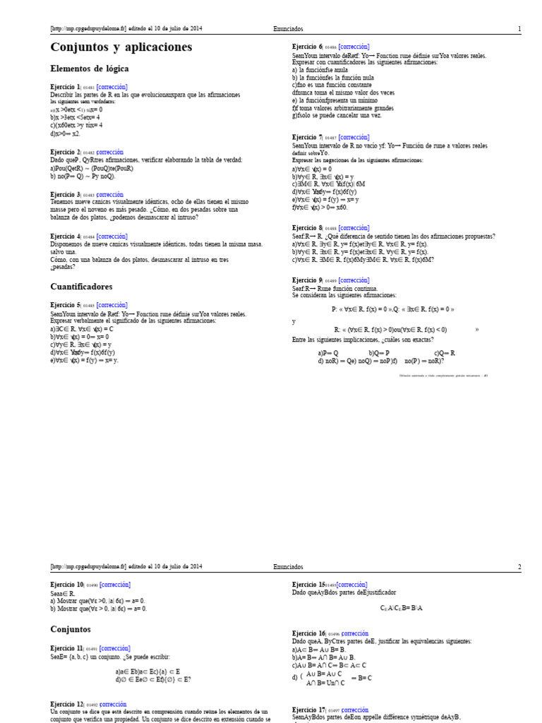 Ejercicios Corregidos Conjuntos y Aplicaciones 2 | PDF | Matemáticas | Conceptos matemáticos