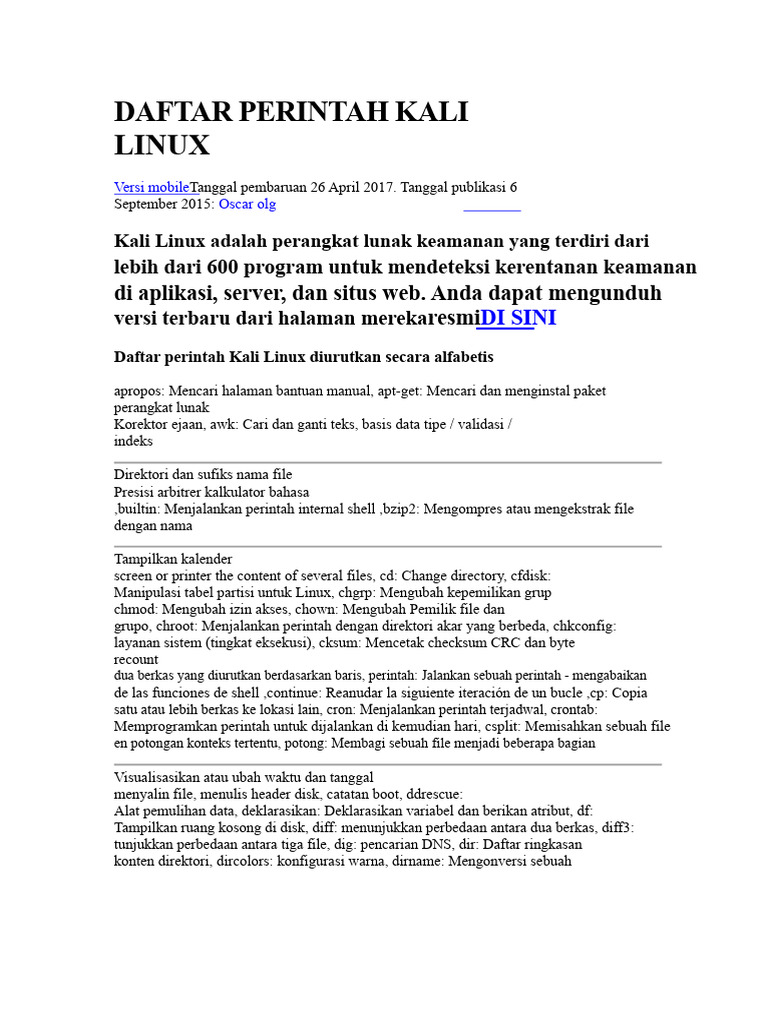 Daftar Perintah Kali Linux Lengkap | PDF