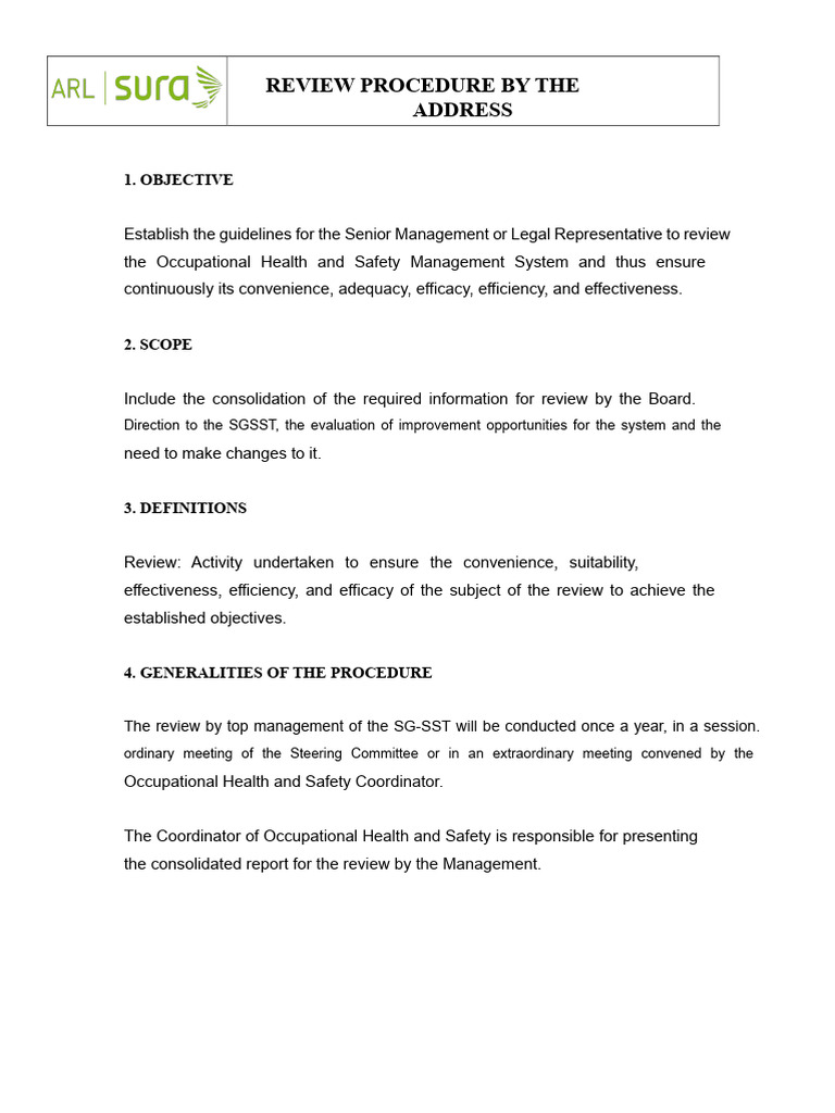 Annual Review Procedure for SG-SST | PDF | Occupational Safety And ...