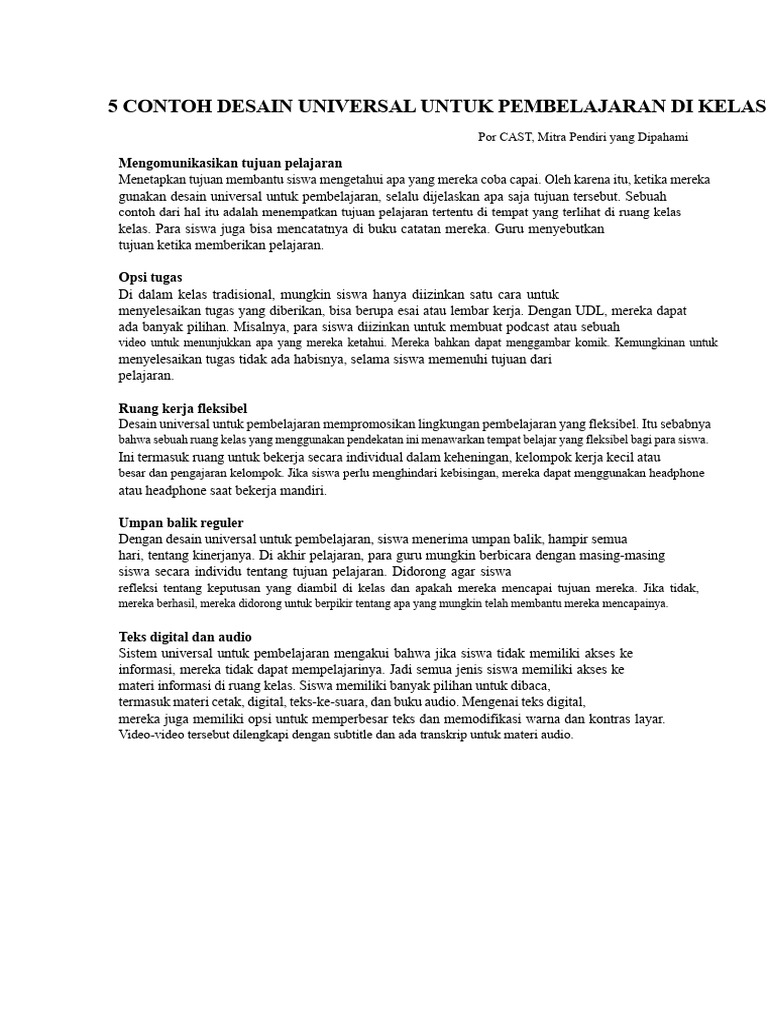 5 Contoh Desain Universal Untuk Pembelajaran Di Kelas | PDF