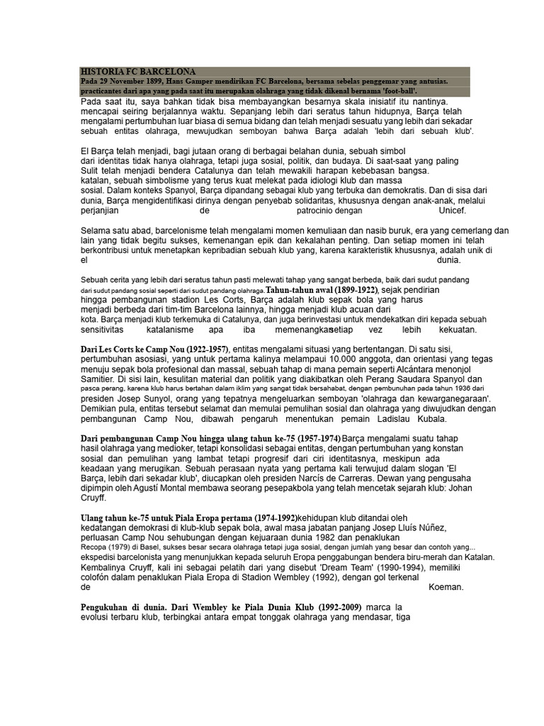 Sejarah FC Barcelona | PDF