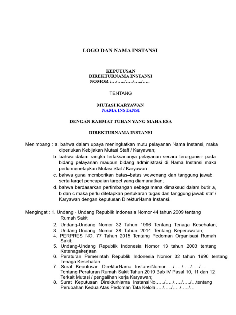 Keputusan Mutasi Karyawan Instansi | PDF