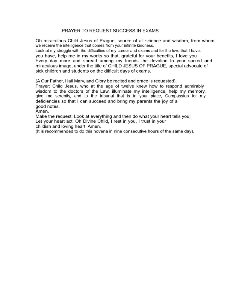 Prayer for Exam Success in Faith | PDF