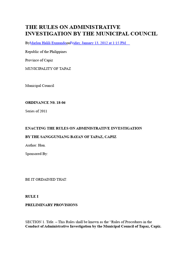 Administrative Investigation Rules Tapaz | PDF | Subpoena Duces Tecum ...