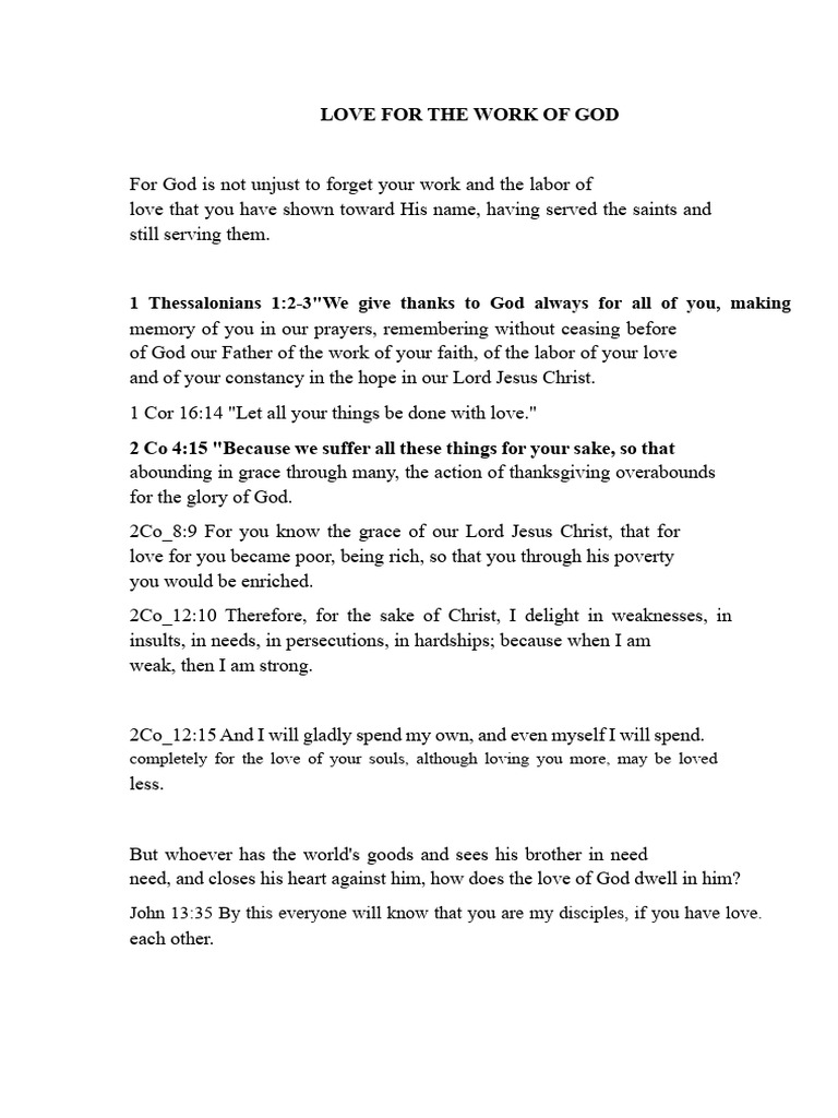 Love For The Work of God | PDF
