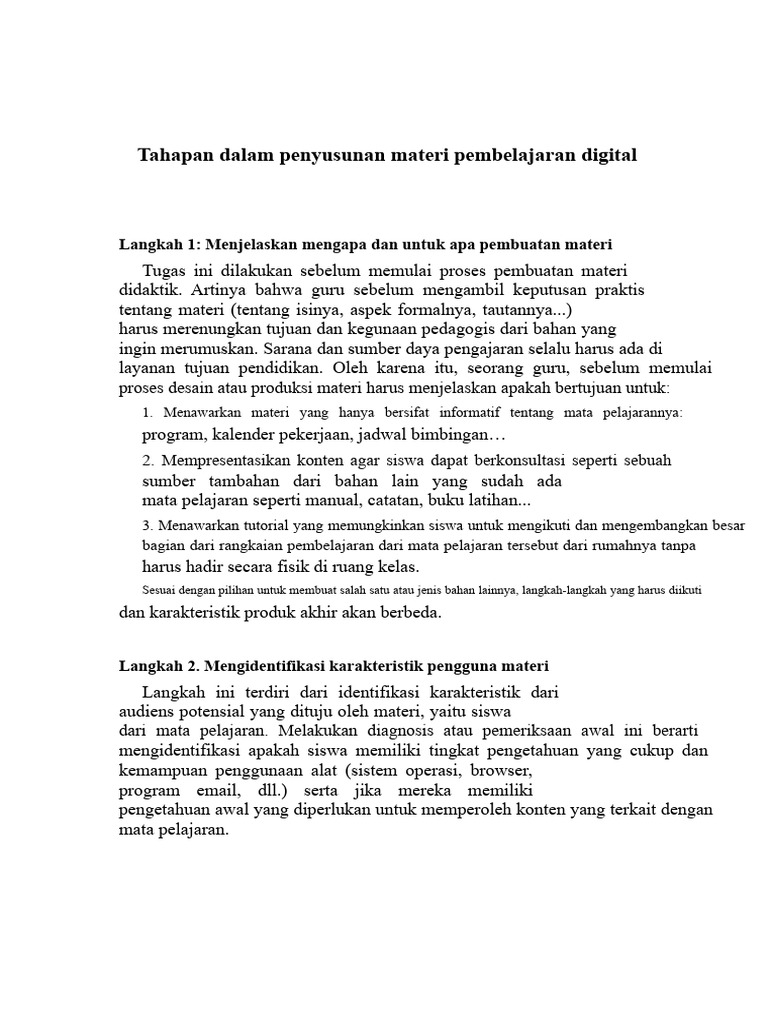 Tahapan Penyusunan Materi Digital | PDF