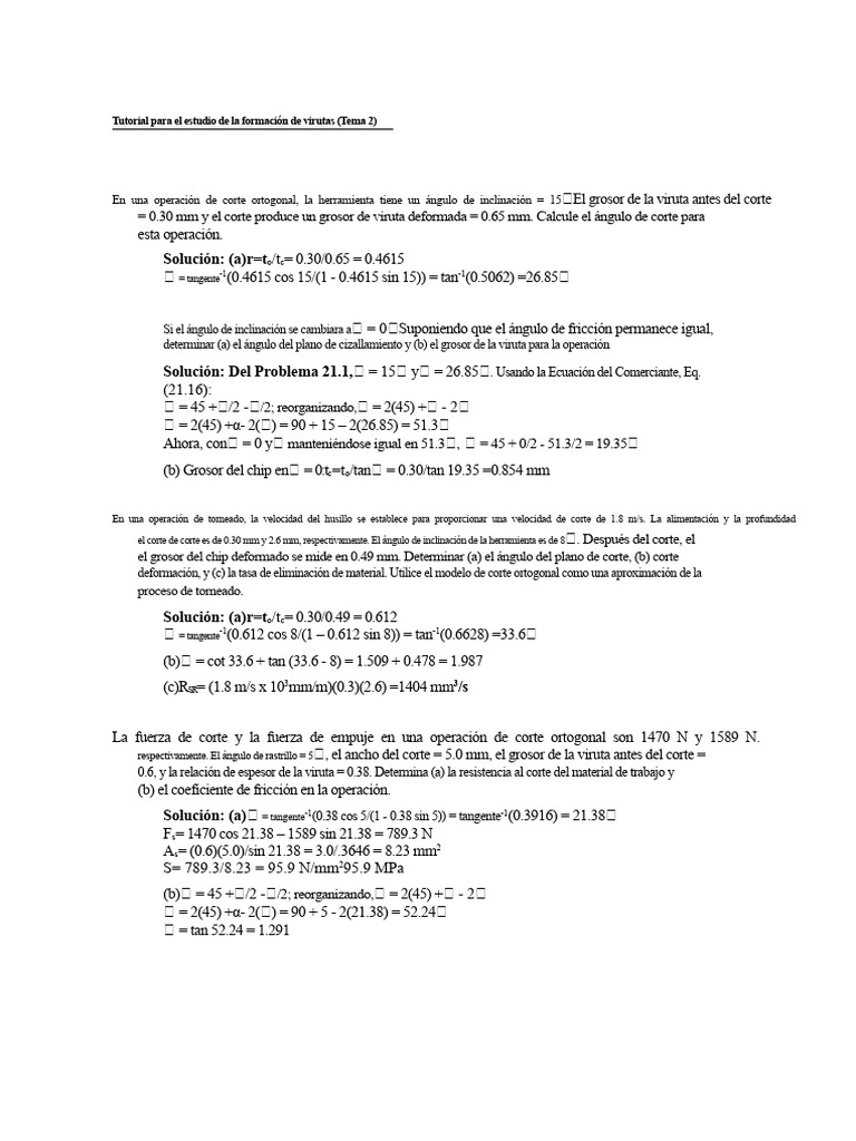 Tutorial para El Tema 2 - Solución | PDF | Ecuaciones | Metalurgia