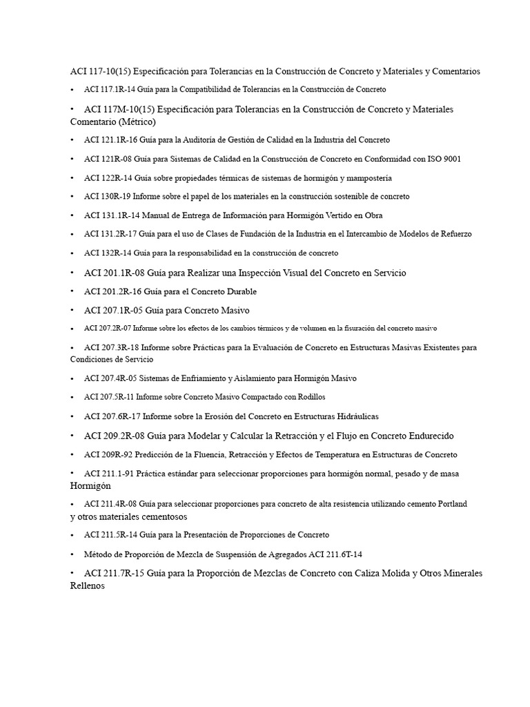 Lista de Publicaciones de ACI | PDF | Hormigón | Hormigón pretensado