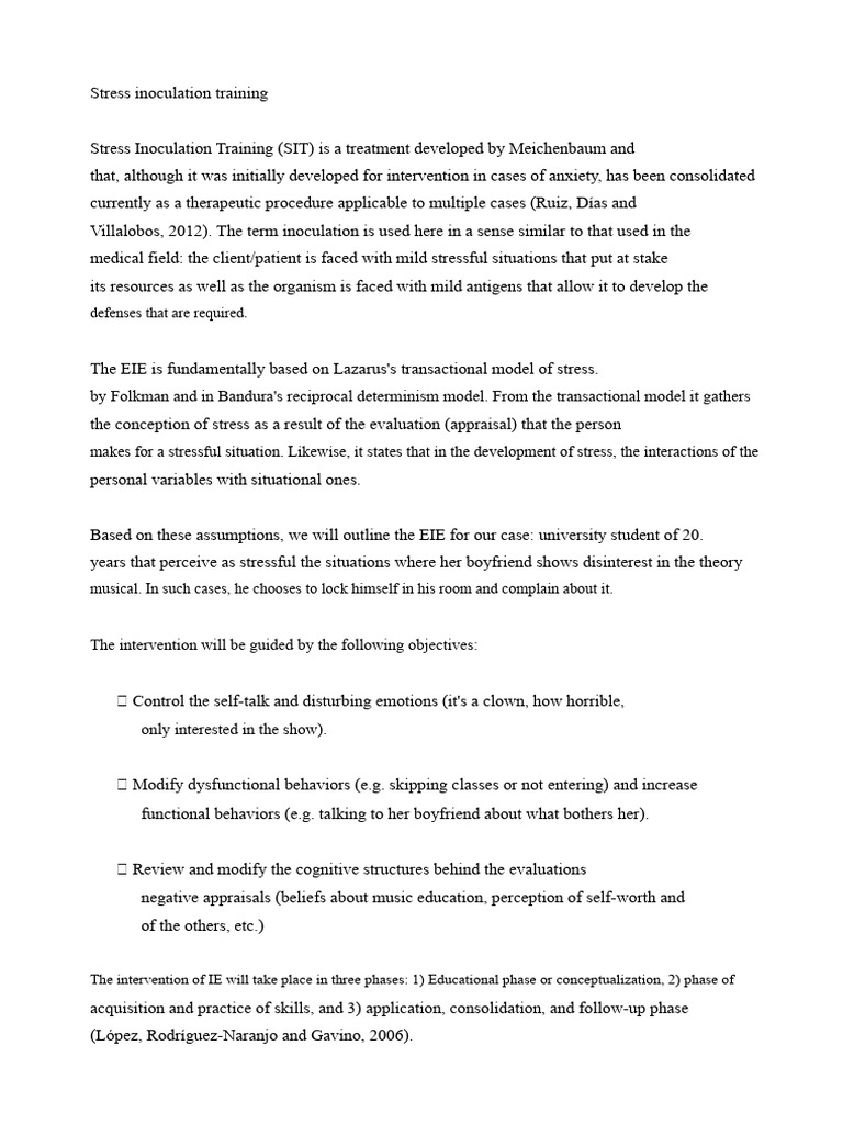 Stress Inoculation Training (SIT) | PDF | Cognitive Behavioral Therapy ...