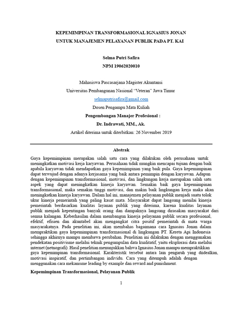 Kepemimpinan Transformasional Ignasius Jonan Untuk Manajemen Pelayanan ...