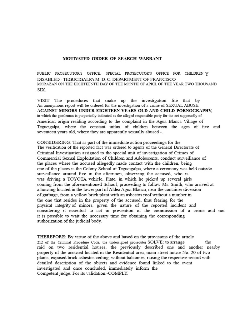 Motivated Order of Search Warrant by Prosecutor | PDF | Search Warrant ...
