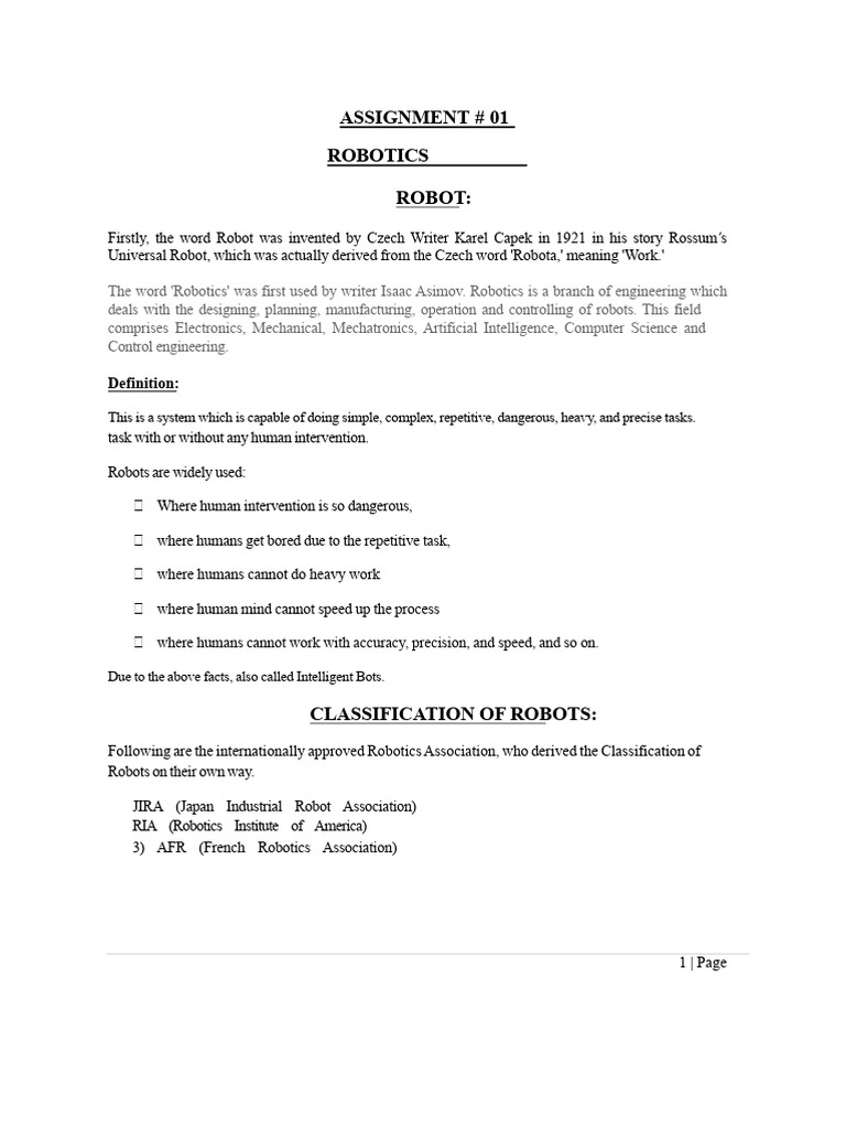 Overview of Robotics and Robot Classes | PDF | Robot | Robotics