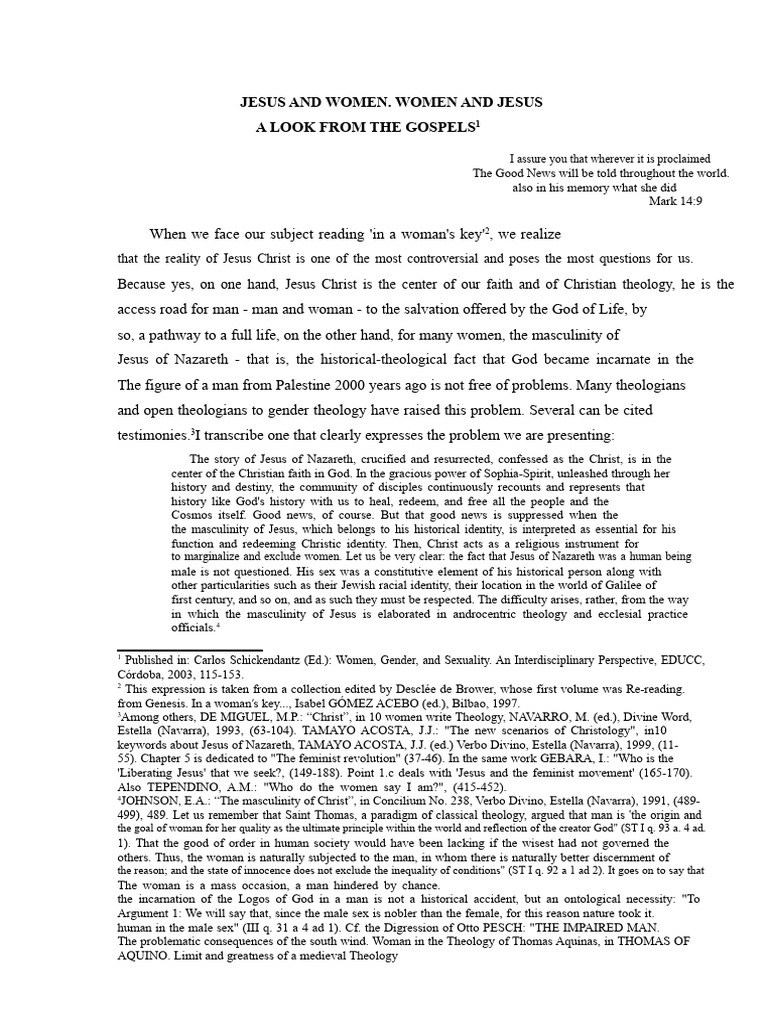 Jesus' Relationship with Women in Gospels | PDF | Jesus | Gospels