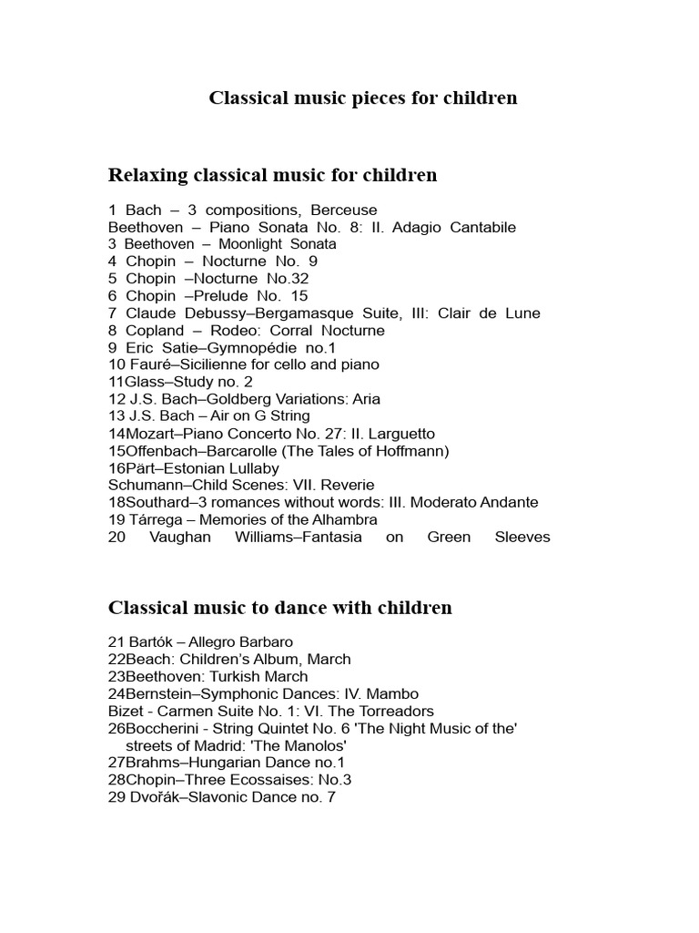 205 Pieces of Classical Music For Children | PDF | Classical Music ...