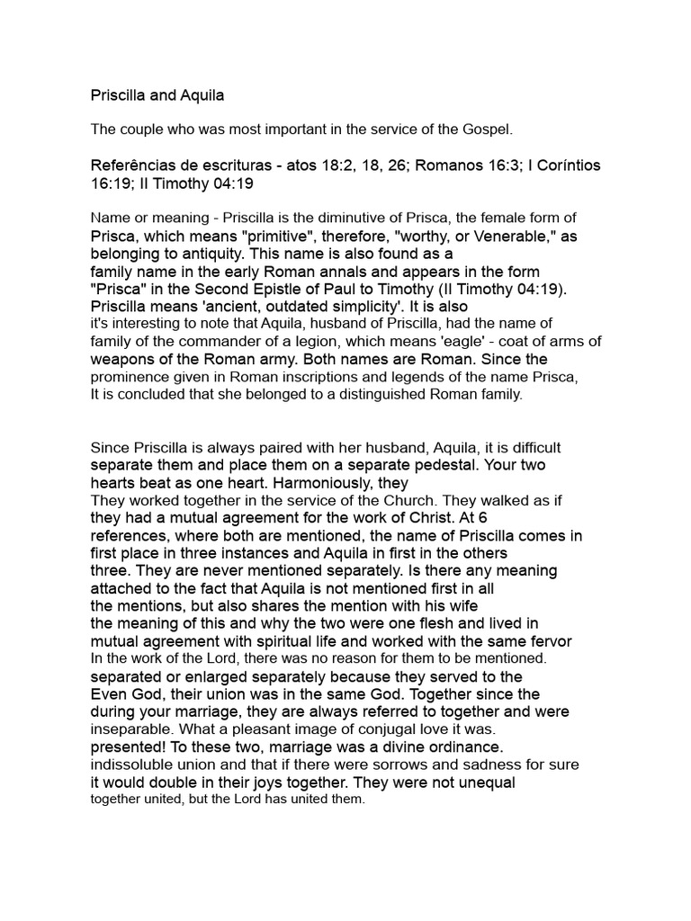 Study of Priscilla and Aquila | PDF | Paul The Apostle | Jesus