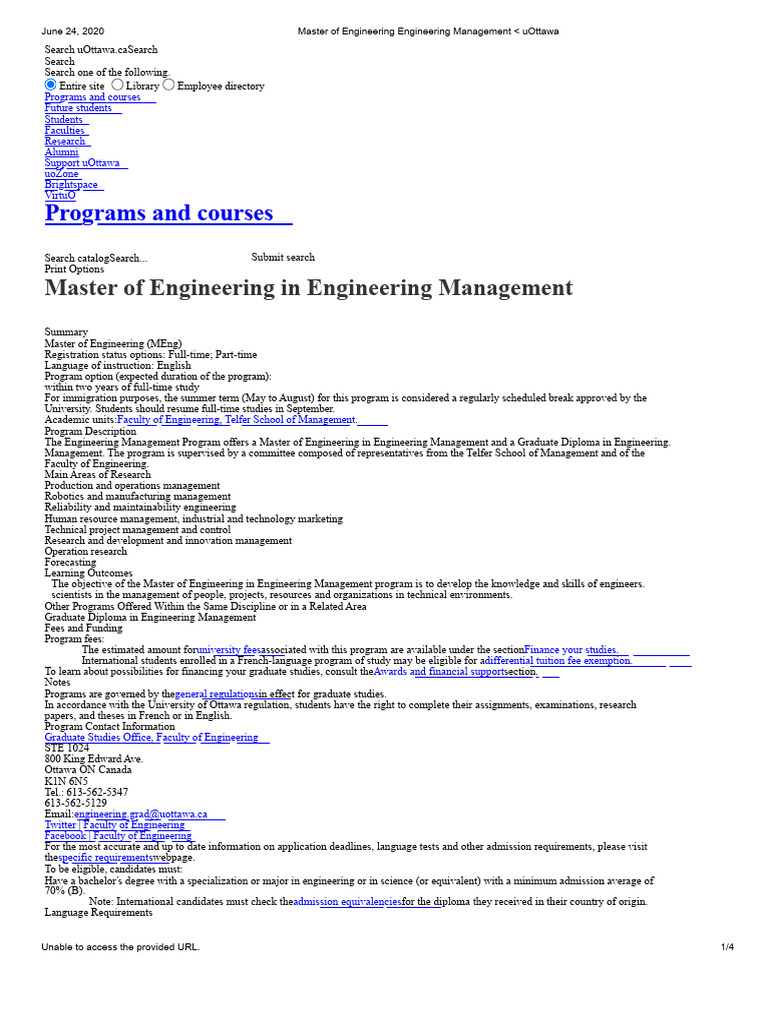 uOttawa Master of Engineering Management | PDF