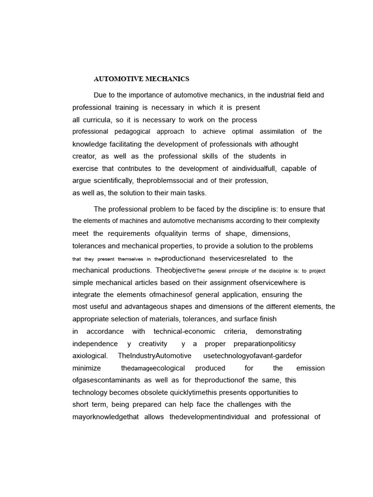 Automotive Mechanics Essay | PDF | Creativity | Auto Mechanic