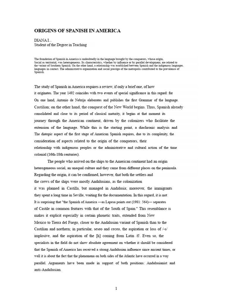 LS2-T6 EXPOSITORY TEXT - Origins of Spanish in America | PDF | Spanish ...
