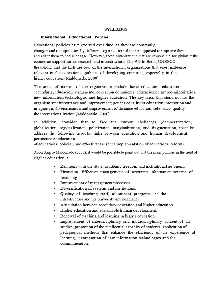International Educational Policies Overview | PDF | Inter American ...