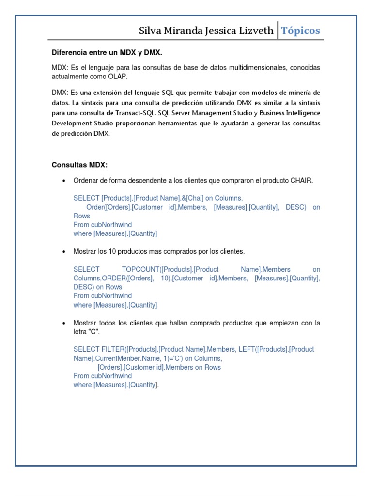 MDX, DMX, Having, Consultas MDX | PDF