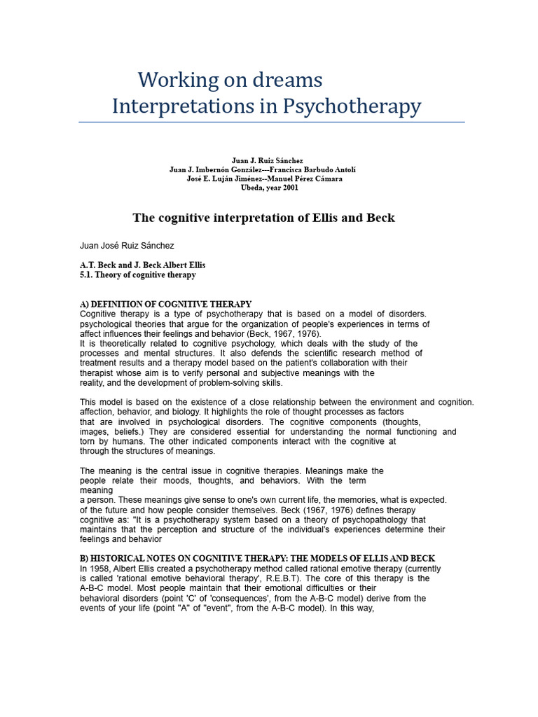 Cognitive Interpretation of Dreams | PDF | Psychotherapy | Cognitive ...