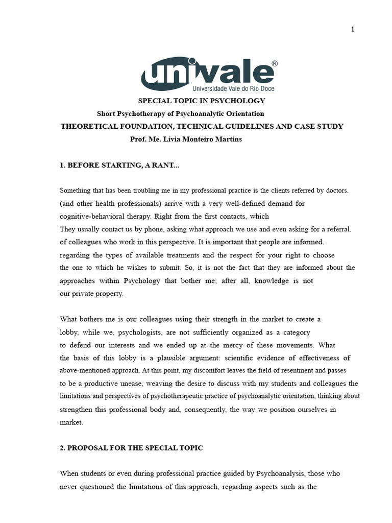 Brief Psychotherapy of Psychoanalytic Orientation | PDF | Psychotherapy ...