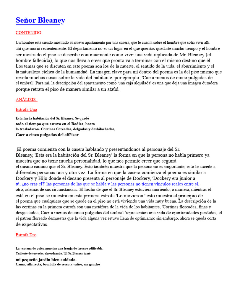 Señor Bleaney | PDF