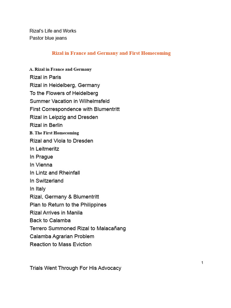 Rizal in France and Germany and First Homecoming | PDF | Rome | Cost Of ...