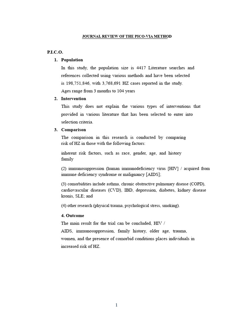 PICO Method Journal Review Meta-Analysis Herpes Zoster | PDF | Hiv/Aids ...