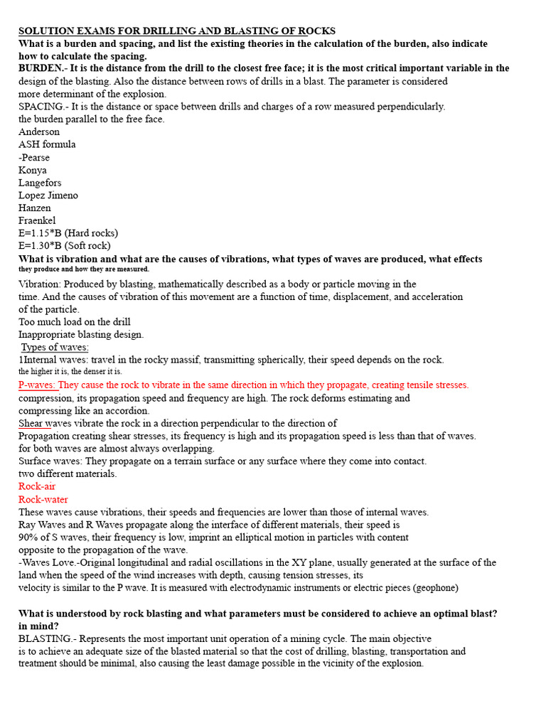 Solved Exams On Drilling and Blasting of Rocks | PDF | Explosion | Waves