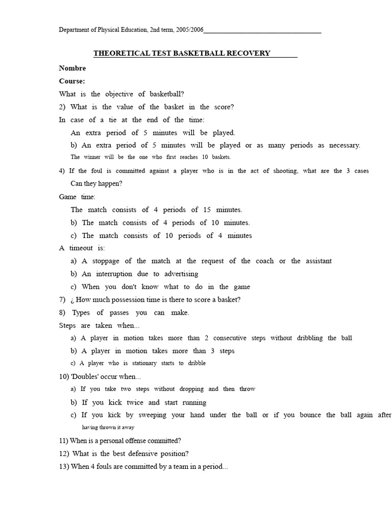 Theoretical Test Basketball Recovery | PDF