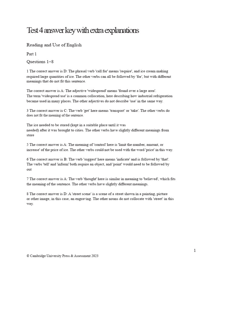 B2 First 5 Test 4 Reading and Use of English Answer Key | PDF | Verb | Noun