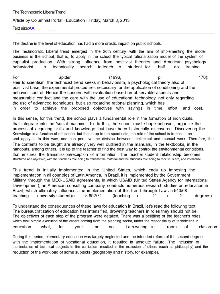 Technocratic Liberal Trend in Education | PDF | Positivism | Learning