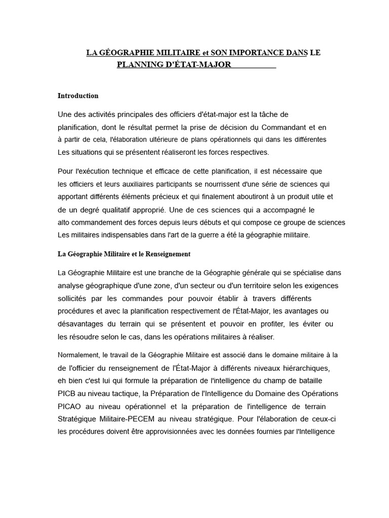 Importance de la Géographie Militaire | PDF | Planification | Géographie