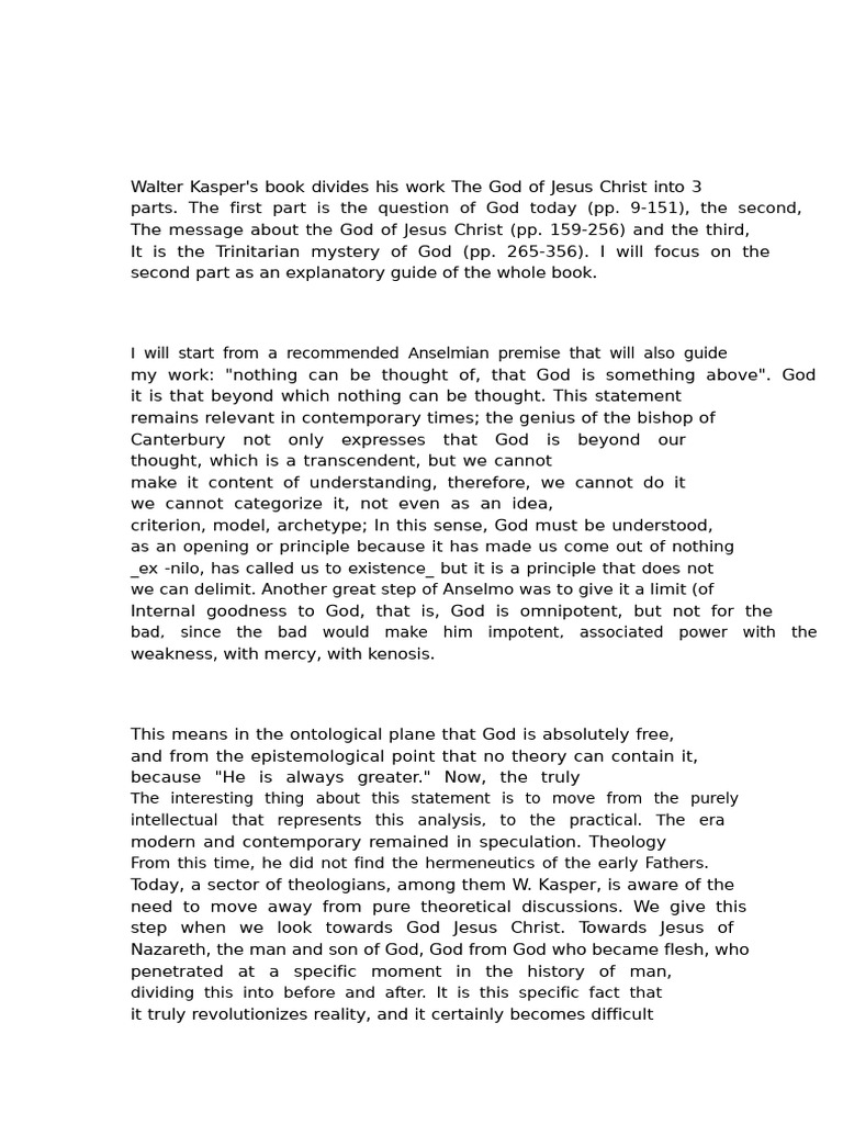 Understanding God in Walter Kasper's Theology | PDF | Christology | Jesus