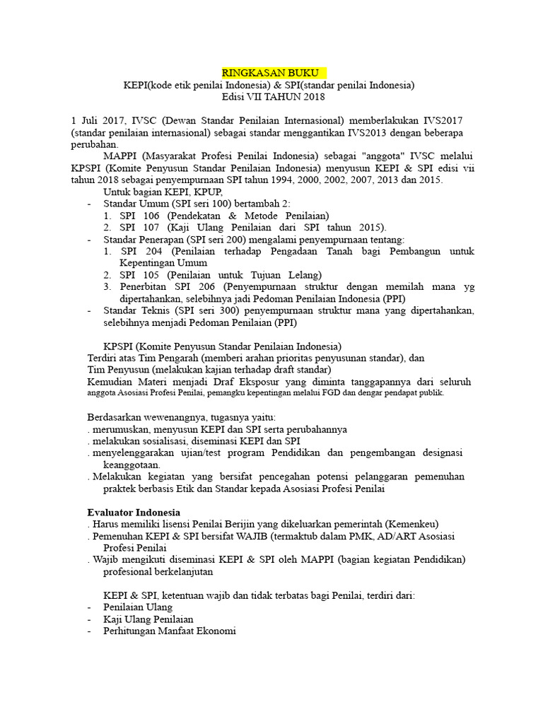 KEPI & SPI: Standar Penilaian Indonesia 2018 | PDF