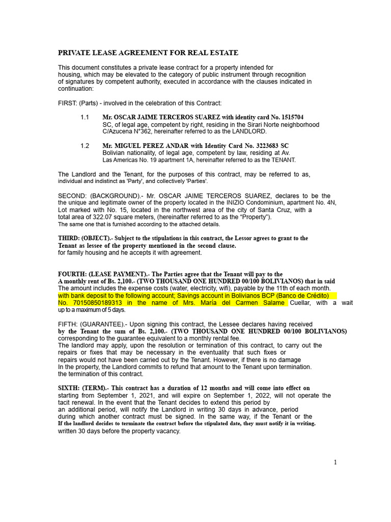 Private Lease Agreement Overview | PDF | Lease | Leasehold Estate