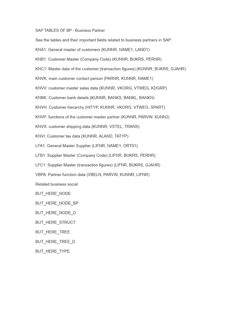 BP Tables - Sap Business Partner | PDF