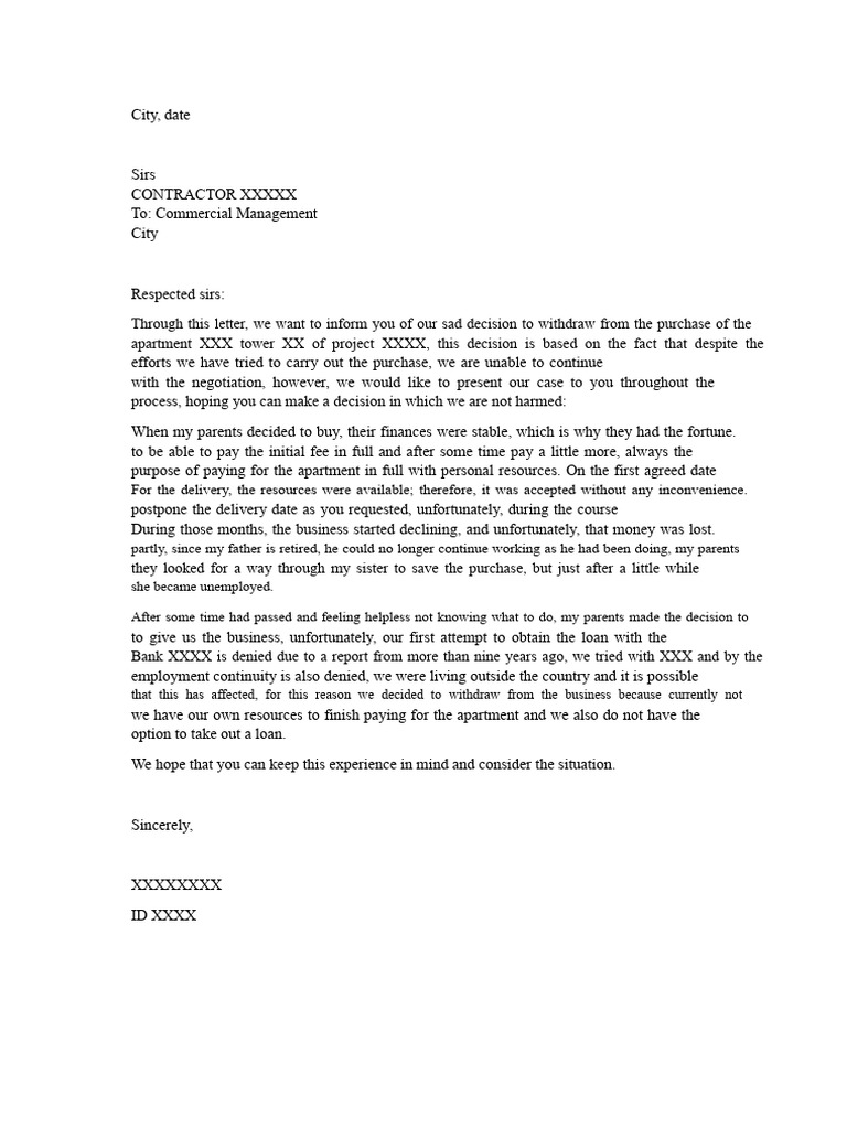 Letter of Withdrawal From The Construction Company | PDF