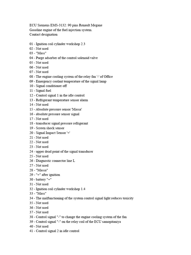EMS-3132 ECU Pinout for Renault Megane | PDF | Throttle | Machines