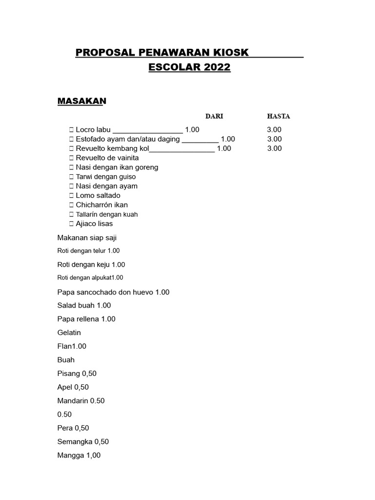 Usulan Tender Kios Sekolah 2022 | PDF