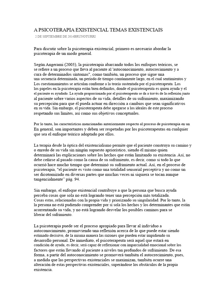 Psicoterapia Existencial: Temas Clave | PDF | Existencialismo ...
