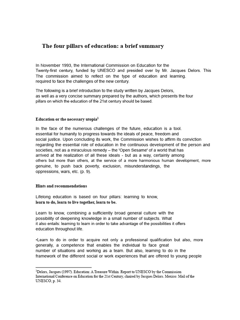 The Four Pillars of Education | PDF | Learning | Liberal Arts Education