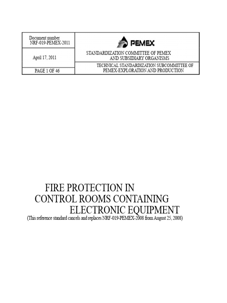 NRF - 019 - PEMEX - 2011 - Fire Protection in Control Rooms Containing Electronic Equipment ...
