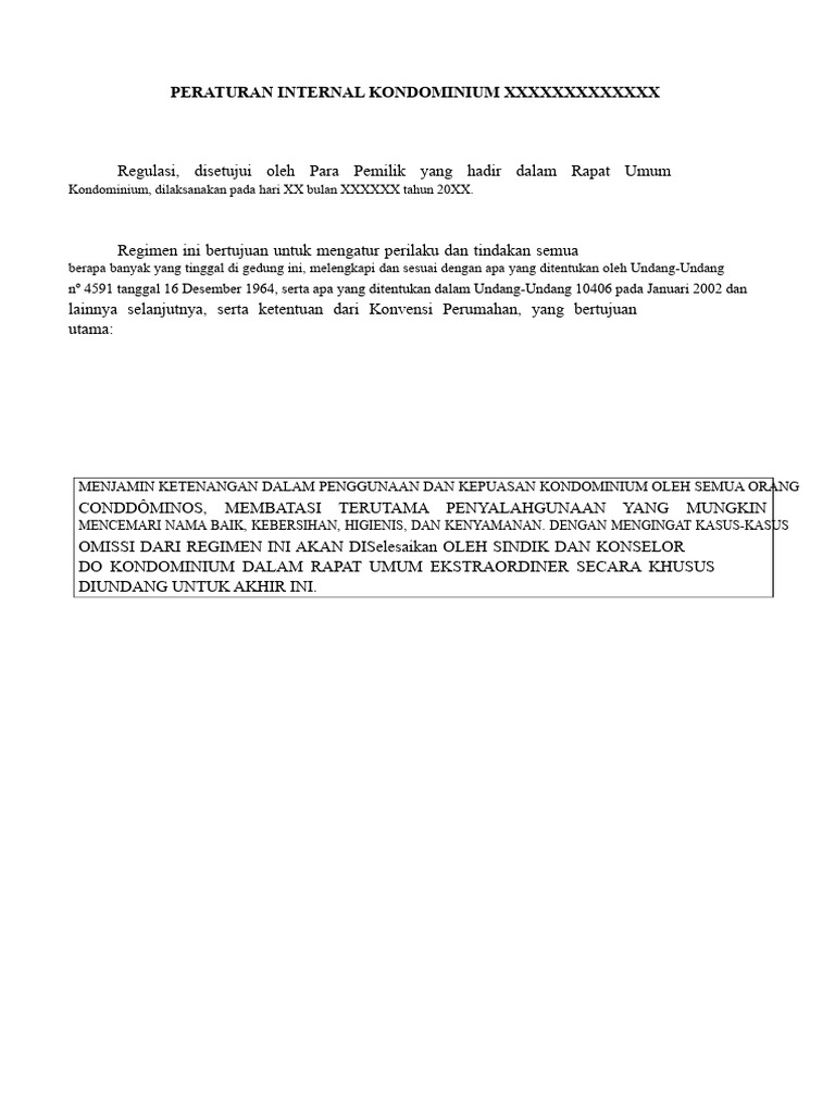 Model Peraturan Internal Untuk Perumahan Residensial | PDF