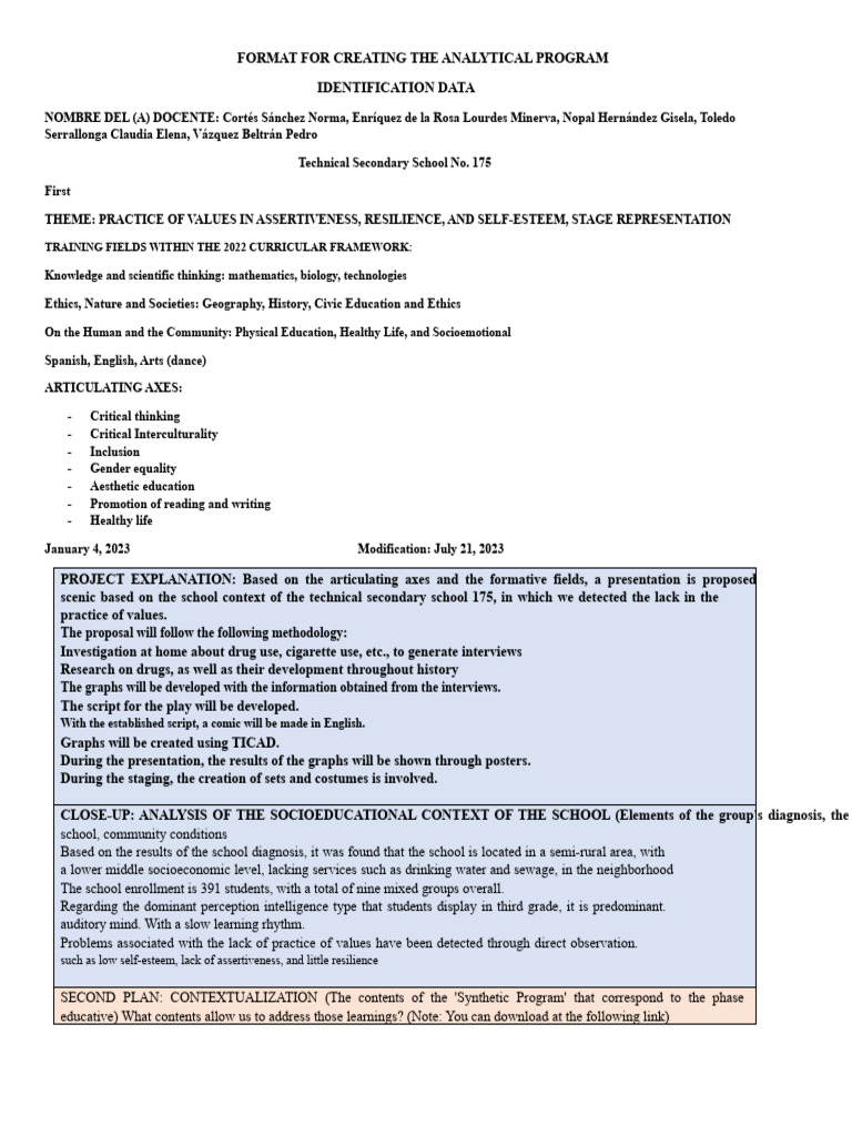 Analytical Program For First Year Of Secondary School Pdf Thought