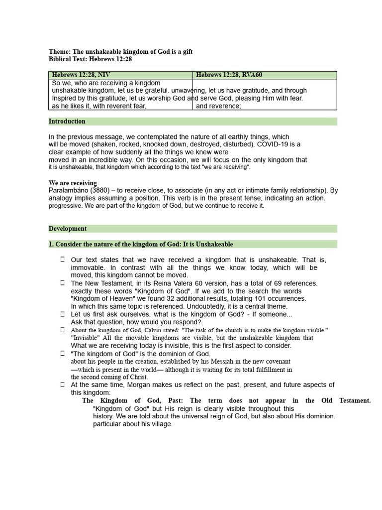 The Unshakeable Kingdom of God | PDF | Jesus | Messiah